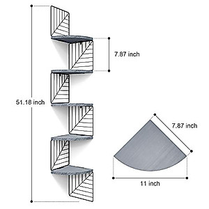 Love-KANKEI Corner Shelf Wall Mount of 5 Tier Rustic Wood Floating Shelves Wall Shelves for Bedroom Living Room Bathroom Kitchen Office and More Weathered Grey