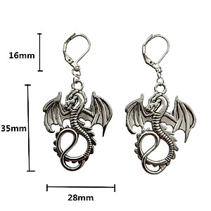 WYGUYO Dragon Leverback Earrings Antique Silver Color Big Earrings Cosplay Earrings
