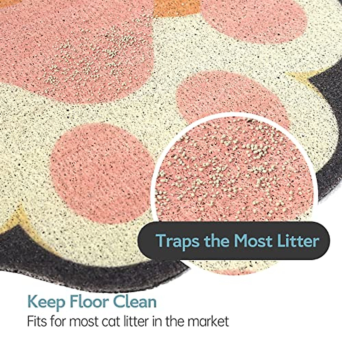 Rarenut Cute Cat Litter Trapping Mat 24”x16”, Traps Mess from Litter Box and Pet Food Bowl, Soft on Kitty Paws, Easy Clean, Anti Slip, Pet Accessories, Door Floor mats - Black paw
