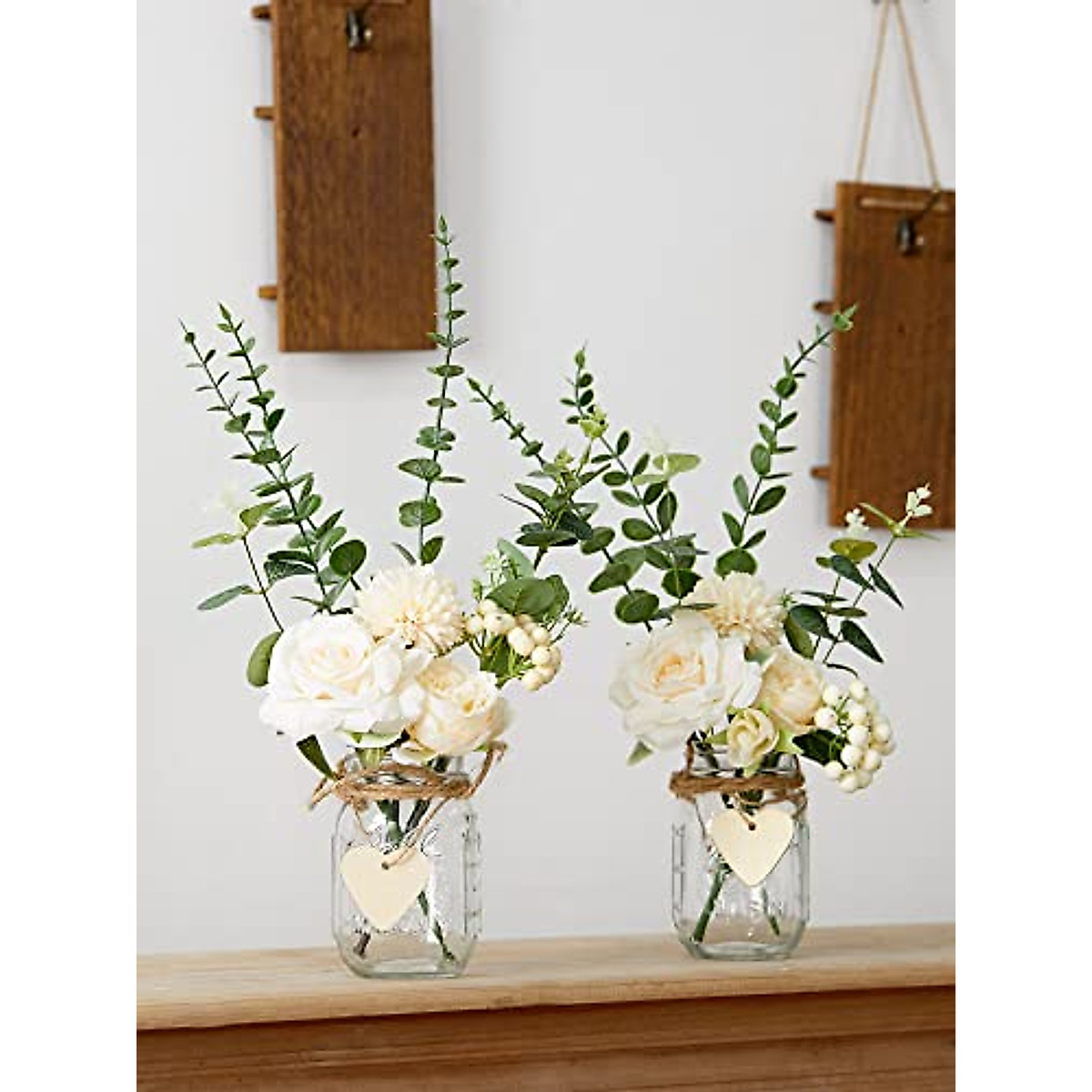 Party Joy Mason Jar Sconces Set of 2 Spring Decor Wall Decor Rustic Wall Sconces with Remote Control LED Fairy Lights and Artificial Flowers Bathroom Decor Home Decor with Lights
