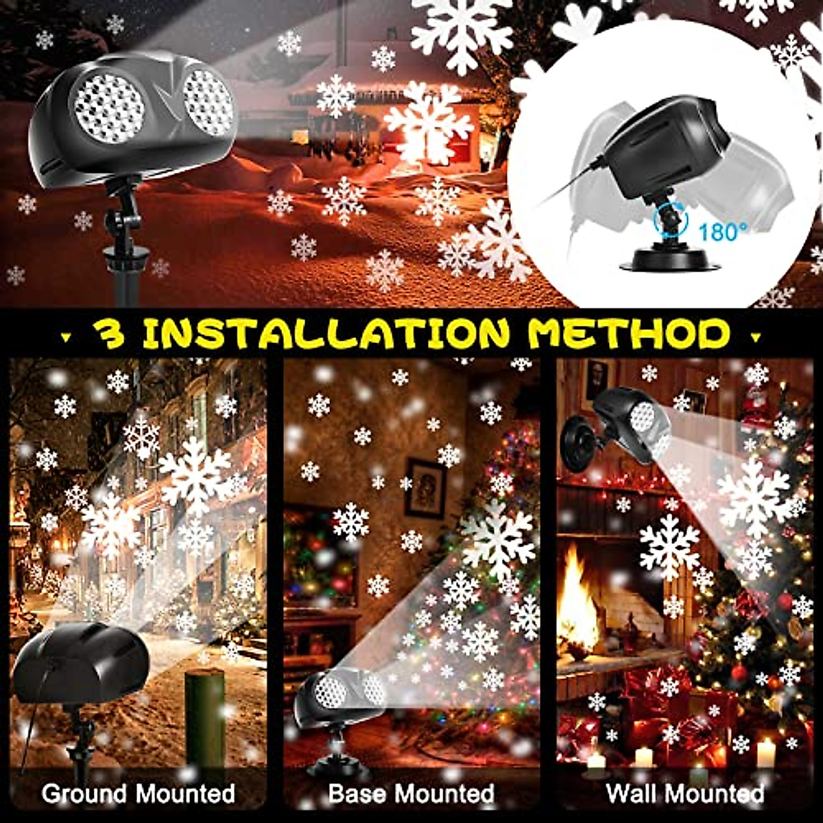 Christmas Projector Lights Outdoor, Snowflake Projector, Gimify Snowfall Projector LED Light IP65 Waterproof APP Control Timer for Christmas Decorations Xmas Holiday Party Garden Wedding Patio