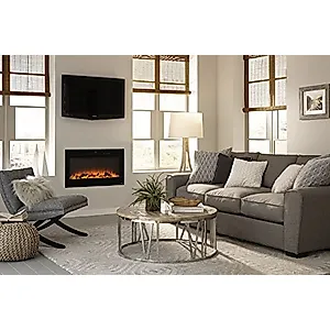 Touchstone Smart Electric Fireplace-The Sideline 36 Inch Wide-in Wall Recessed-30 Realistic Ember Color/Flame Options-1500W Heater w/Thermostat-Black-Log & Crystal Hearth Options -Alexa/WiFi Enabled