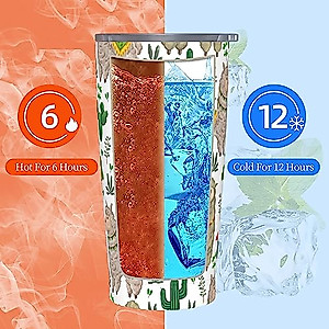 20oz Insulated Coffee Tumbler With Straw Stainless Steel Swig Tumblers,Travel Mugs Insulated For Hot And Cold,Reusable Thermal Water Bottle Cup For Car Camping Exercise（Llama Animal Cactus Floral ）