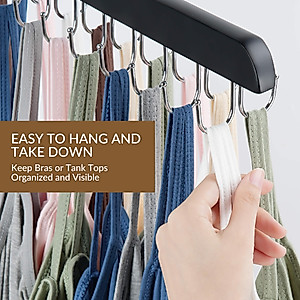 ZEDODIER Bra Hanger for Closet, Tank Top Hanger 20 Hooks Capacity, Wood Space Saving Hanger Closet Organizers and Storage for Dorm & Apartment, Black