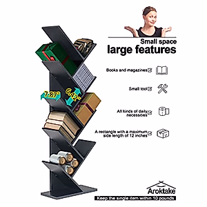 Aroktake Bookshelf, 9-Tier Black Tree Bookshelf, Anti-Tippling Wooden Bookshelves Storage Rack for Home Office, Living Room, Bedroom, Black