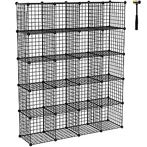 C&AHOME Wire Cube Storage, 20-Cube Organizer Metal, Wire C Grids Storage, Storage Bins Shelving, Modular Bookshelf Shelf, Closet Cabinet Ideal for Home, 48.4”L x 12.4”W x 60.6”H Black UWCSM20B