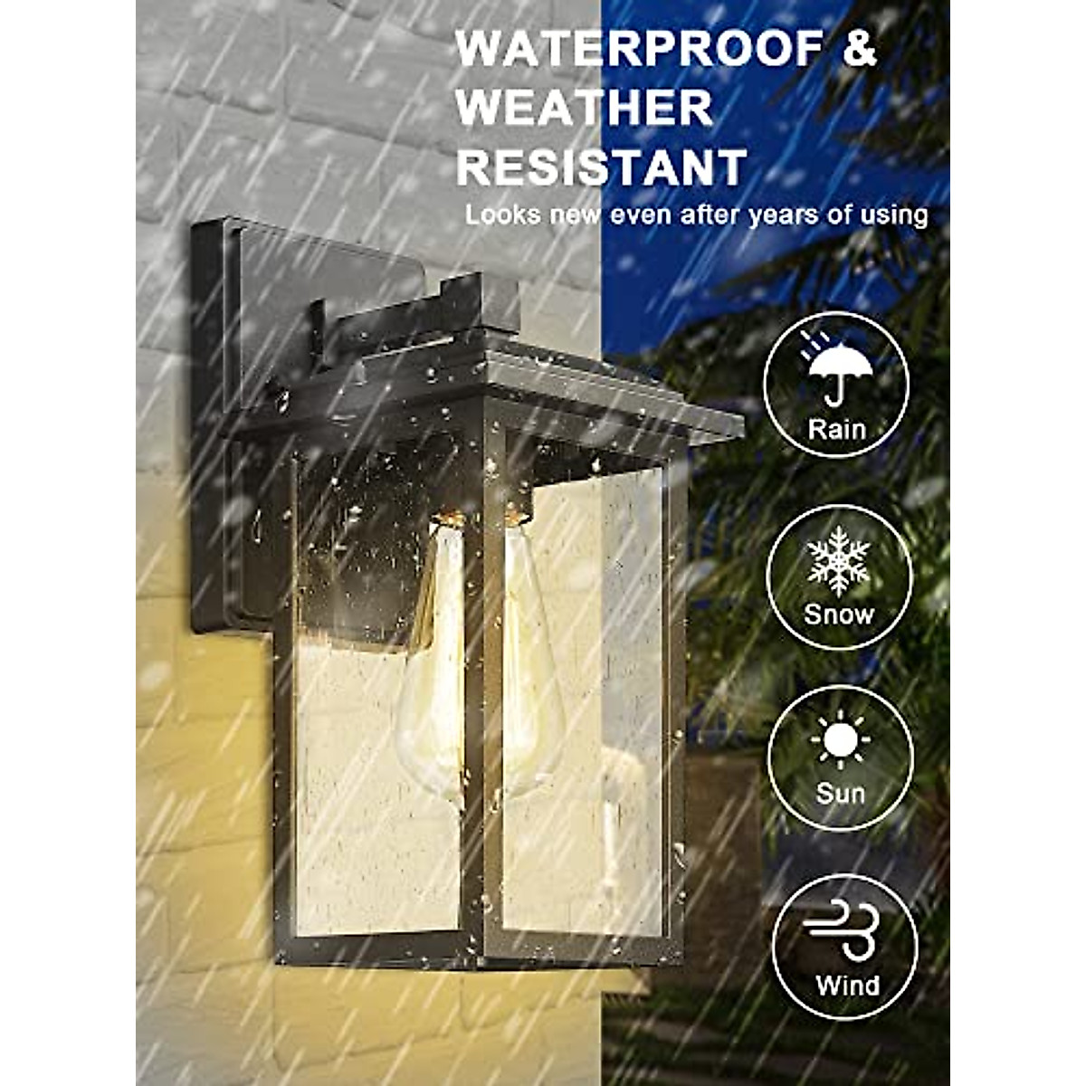 Diyel Outdoor Wall Sconces 1 Pack, Exterior Light Lantern Fixture, Porch Lights Lamp Outdoor Wall Mounted in Black Finish with Seeded Glass for House, Garage, Patio, Yard, RZ010 BK