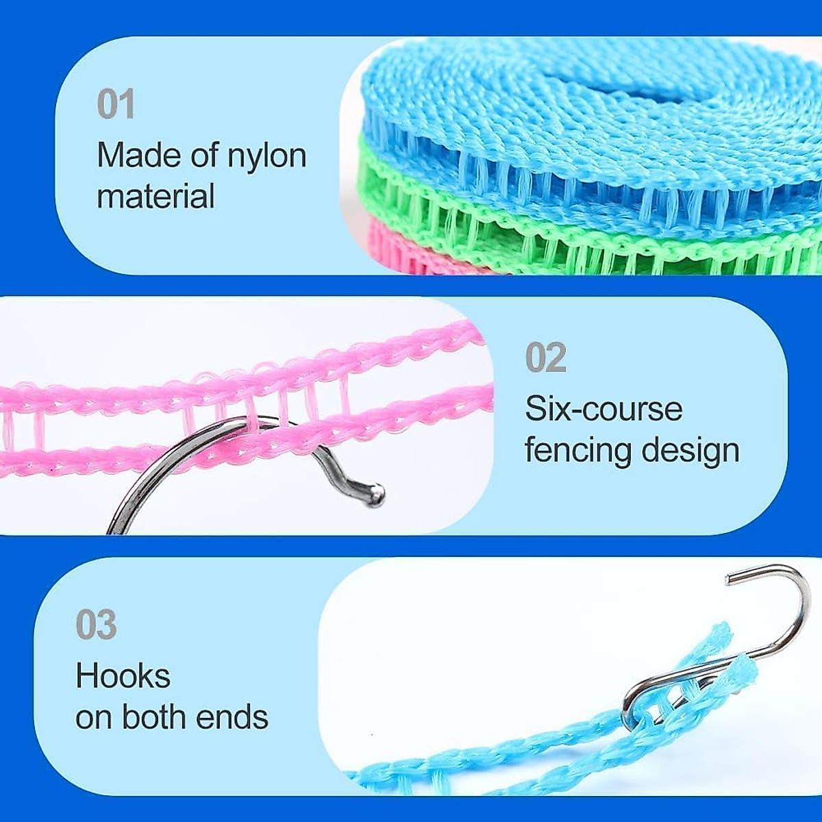 Windproof Non Slip Clothesline,Clothesline Line For Traveling,Portable Clothesline ,Non Slip Clothesline,Clothes Line (3pack)