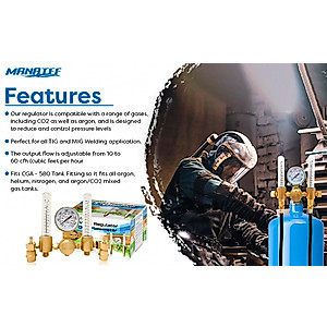 Argon Regulator Dual Co2 Flowmeter for TIG MIG Welder Gas and back purge 60 SFCH - CGA 580 inlet connection and 5/8" x 18RH outlet fitting - Accurate Gas Metering Delivery System by Manatee