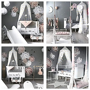 STZ Bed Canopy for Princess Girls Room Decorations with Fluorescent Stars Glow in Dark -Reading Nook for Kids-Canopy Bed Curtains-Hanging Tent-White