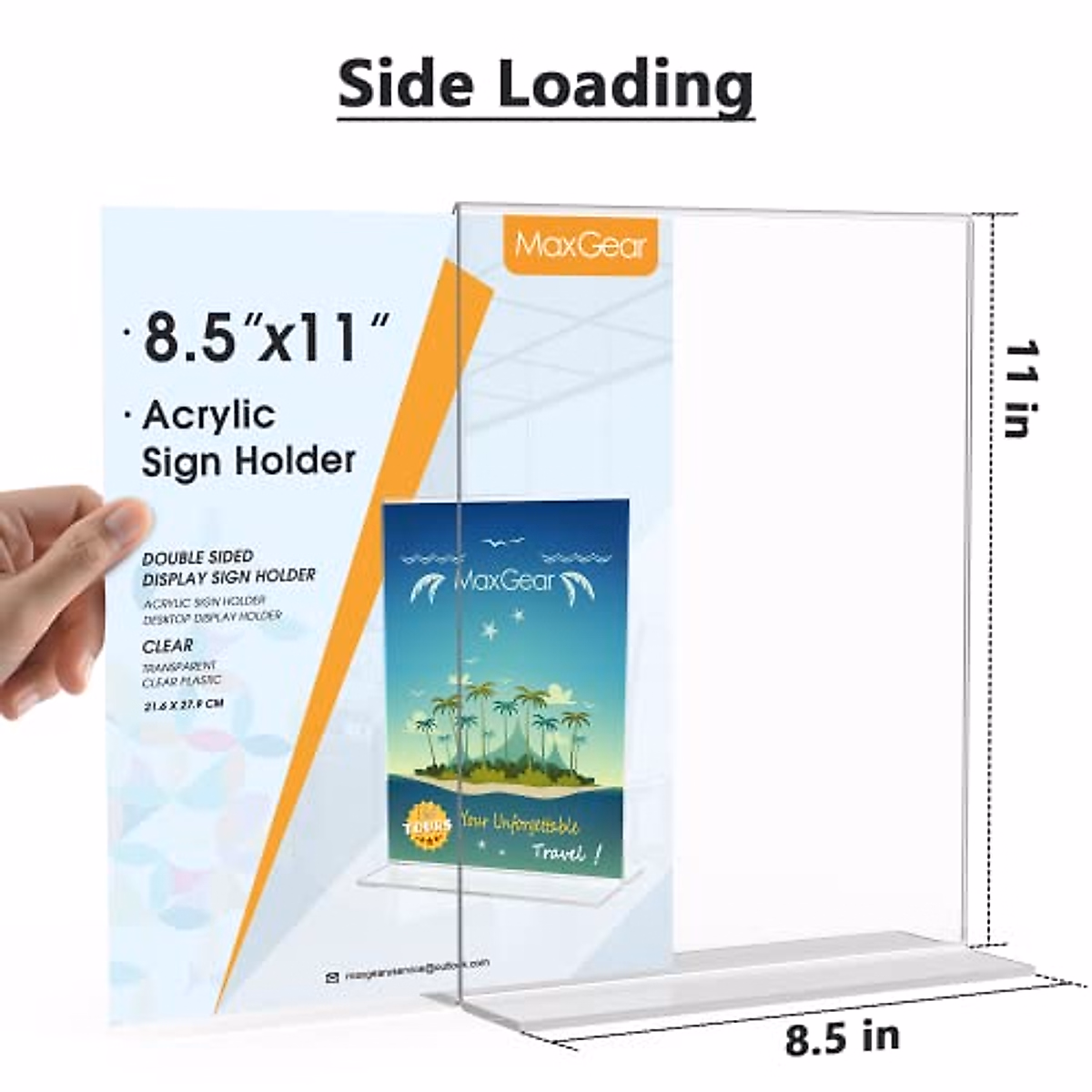 MaxGear 8.5 x 11 Acrylic Sign Holder 6 Pack, Clear Table Paper Display Stand Double Sided Menu Flyer Holder Vertical Picture Frame Plastic Plexi Sign Holders for Office, Store, Restaurants, Hotels