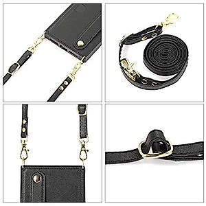 CCSmall for iPhone 13 Mini Wallet Case for Women,Removable Adjustable Strap Crossbody Card Holders Cover Neck Strap Lanyard Purse Shoulder Strap Kickstand Purse Case for iPhone 13 Mini KB Black