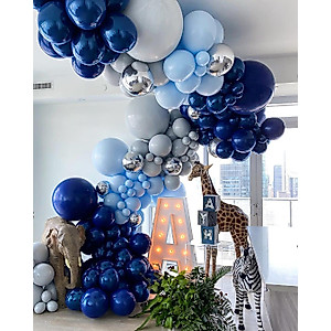 DIY Navy Blue Balloons Arch Garland with Night Macaron Blue Metallic Sliver Grey Balloon Kits for Jungle Safari Theme Boys Birthday Baby Shower Wedding Graduation Party Decoration Supplies