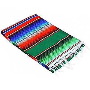 MEXIMART's® Authentic Medium Mexican Blankets Colorful Serape Blankets 80" x 48" (Medium Green)