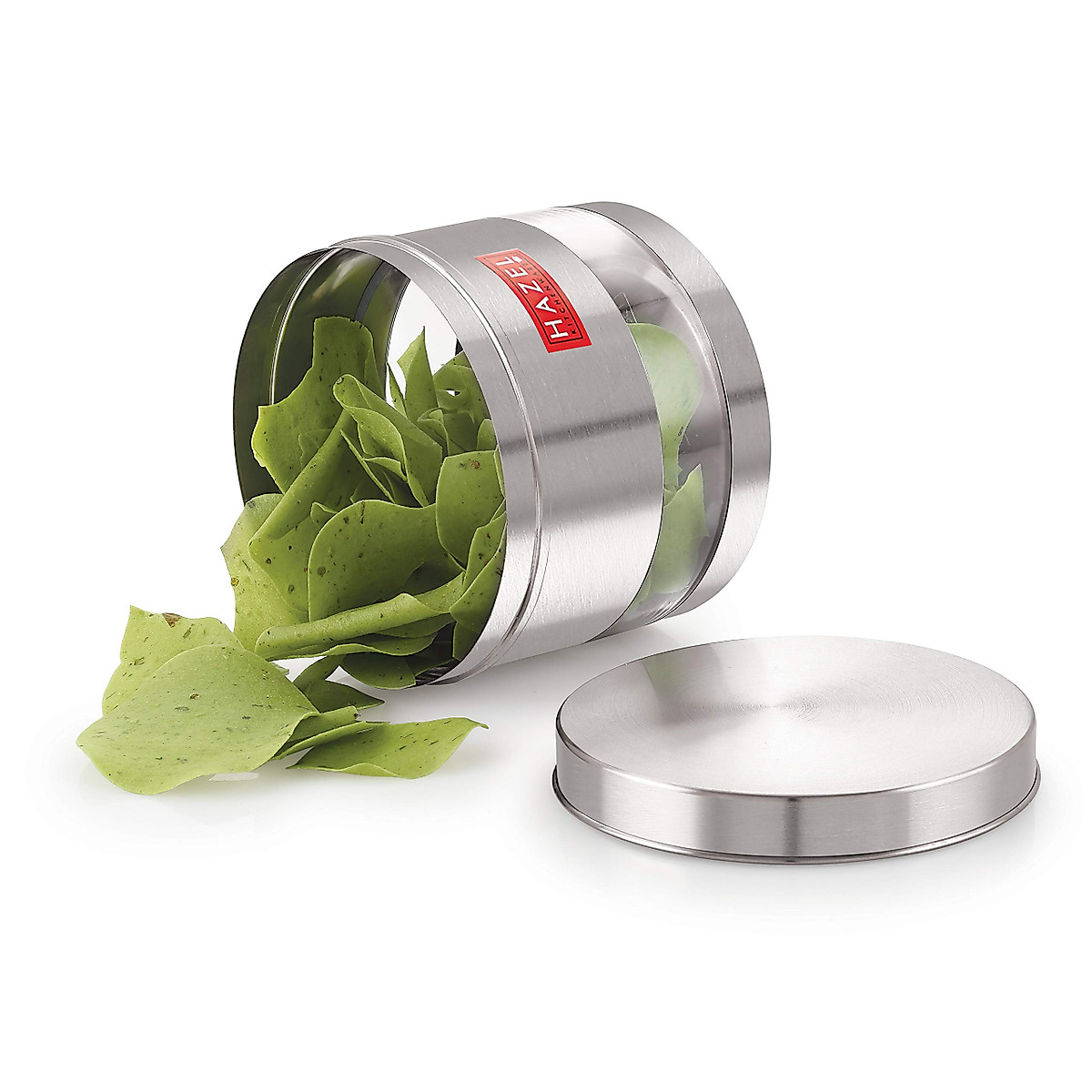 HAZEL Stainless Steel Containers Set For Kitchen Storage Transparent See Through Matt Finish Storage Dabba Jars, Set of 4, 1500 ML Each, Silver