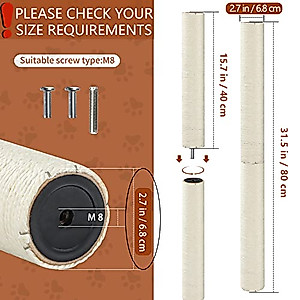 Cat Scratching Post Replacement Parts for Cat Tree, Sisal Rope Scratcher Post Refill, Cat Scratch Posts Refills Pole for Indoor Large Cats with Screws(2 Pieces 15.7" Tall)