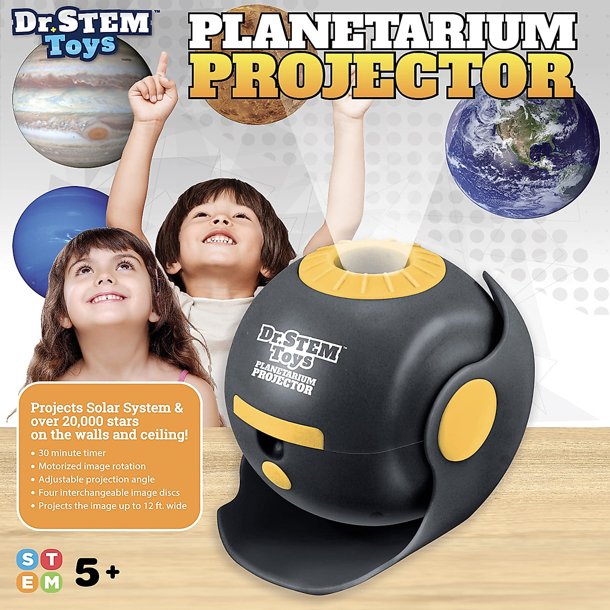Dr. STEM Toys Star Projector for Kids 5 & Up | Rotating Planetarium Projection Lamp Lights Up Your Child’s Room with a Whole Galaxy of Glowing Planets & Stars | Includes Educational Booklet