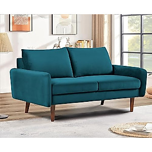 US Pride Furniture Kent Modern Velvet Loveseat Sofa, Comfortable 2 Seater Couch for Living Rooms and Small Spaces, Ideal Studio Apartment Furniture with Sleek Design, Greenish Blue