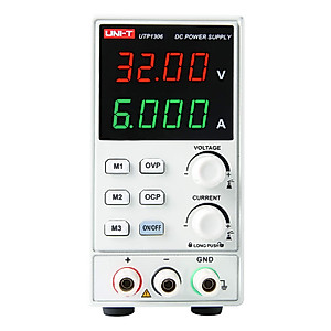 UNI-T DC Power Supply Variable Adjustable Bench Power Supply Switching Regulated 32V 6A OVP OCP OTP 4 Digits LED Display with Plug Adapter Power Cord Output Cables UTP1306