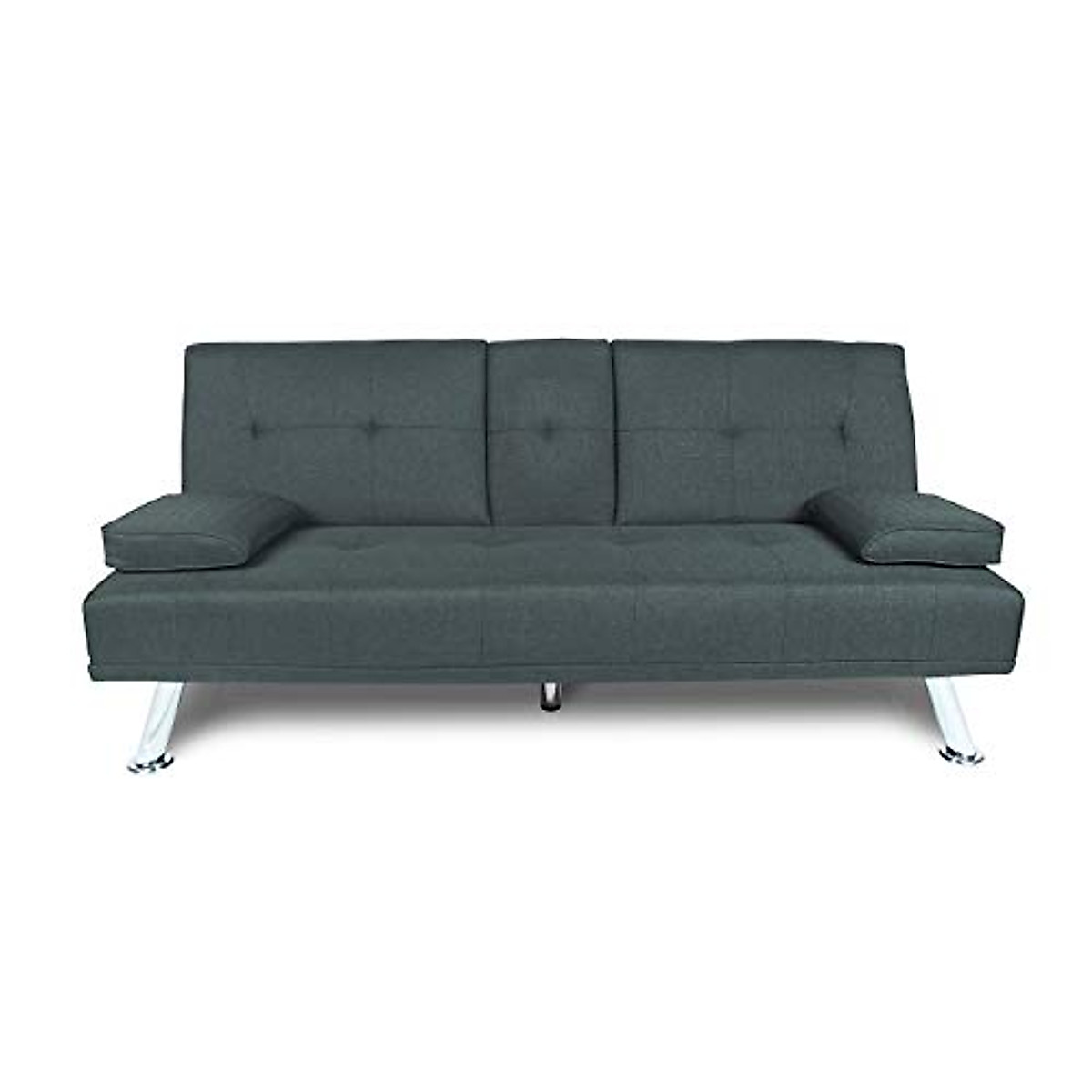 ERYE Modern Futon Loveseat Convertible Sleeper Bed for Living Room Apartment Small Space Furniture Sets with 2 Cup Holders Metal Legs,Removable Soft Pillow-Top Armrest, Sofa & Couch, Dark Grey