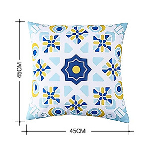 Outdoor Throw Pillow Covers Waterproof, Set of 4 Outdoor Pillows Waterproof, Boho Waterproof Cushion Covers, Outdoor Throw Pillow Case for Outdoor Patio Garden Sofa - 18 x 18 Inches Blue