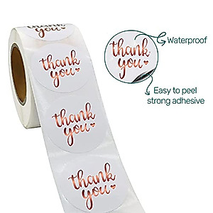 PACKAJIO Thank You Stickers Roll –500 PCS, 1.5” Inch, Durable, Self-Adhesive & Waterproof Rose Gold Foil - Thank You Stickers for Small Business, Packaging, Envelopes Seal, and Gift Wraps