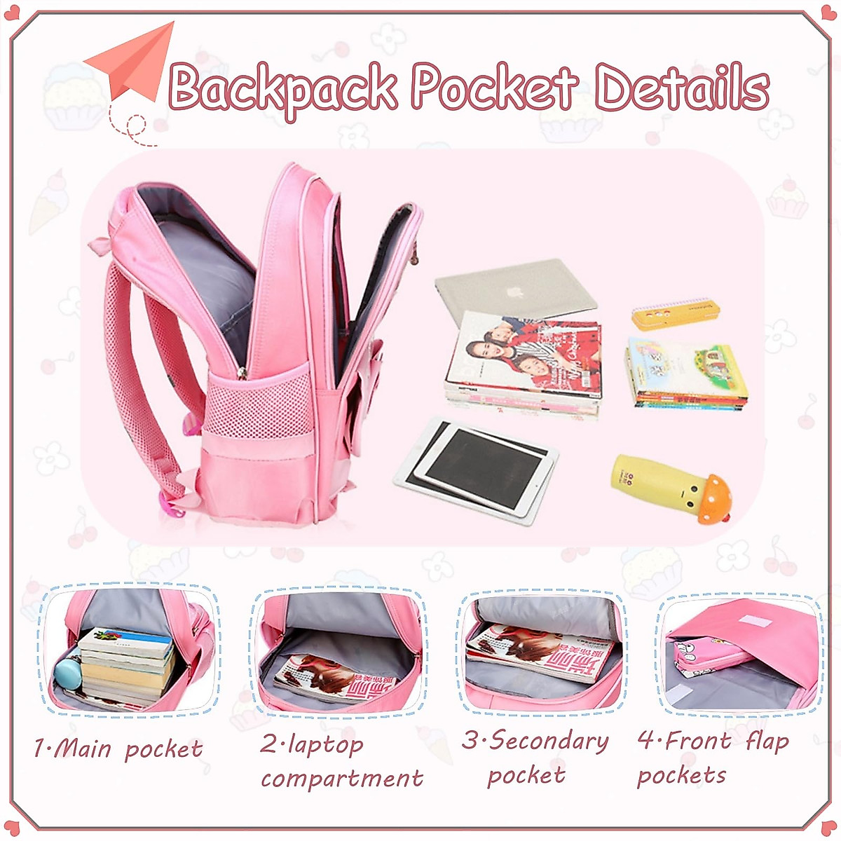 2Pcs Bowknot Wave Point Prints Primary School Bookbag Kids School Backpack Sets for Girls