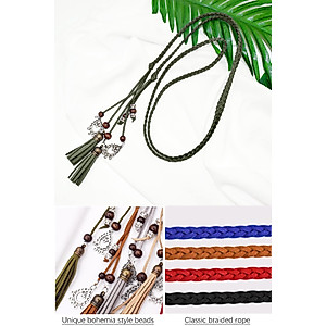 Ty Exotic Women Black Waist Belt/Rope/Chain Skinny Belt with Tassel and Beads for Ladies Skirt Dress in 8 Colors (army green)