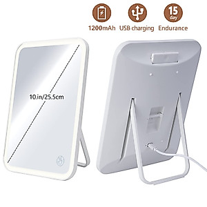 Beautrayn Makeup Mirror with Light, Touch Screen Vanity with 3X Mirror, USB Rechargeable 3 Color Lighting Modes, Adjustable Metal Stand 90° Rotation, Hanging Bathroom for Shower, Travel