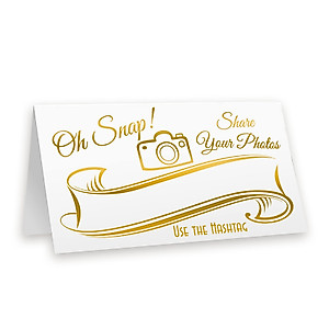 Wedding Hashtags Signs, Gold Foil, 20 pack. Sign for Instagram and Social Media Photographs. Table Top Place Cards, Oh Snap! Gold Foil Embossed, Share Your Photos.