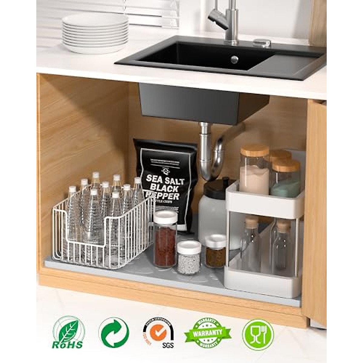 Waterproof Under Sink Mat for 34" x 22" Cabinet Protector, Silicone Sink Mat for Kitchen and Bathroom, Easy to Clean Kitchen Cabinet Liner Under Sink Drip Tray for Leaks