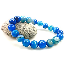 PURPLE WHALE Botswana Agate Stone Bracelet for Women, Men | Round Beads Stretch Adjustable Bracelet for Meditation, Yoga (Blue)