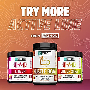 Zhou Nitric Oxide with L Arginine, Citrulline Malate, AAKG and Beet Root | Powerful N.O. Booster and Muscle Builder for Strength, Blood Flow and Endurance | 30 Servings, 120 Veggie Caps