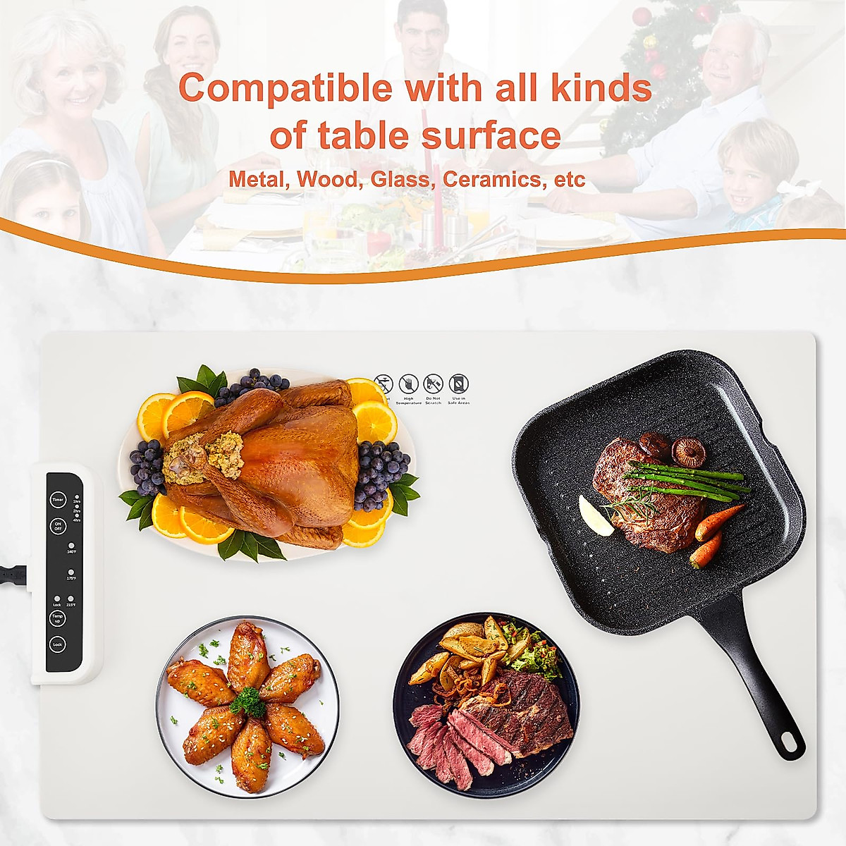 Reespring Electric Warming Tray - Full Surface Heating,Rollable & Portable,Premium Silicone Nano-Material,3 Temperature Settings,Auto Shut-Off -Food Warmer for Gatherings,Parties,Everyday Use