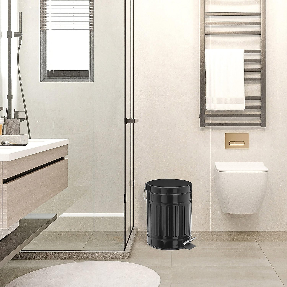 OCTMUSTARD Round Step Pet Trash with Lid,Mini Metal Pedal Bin,Small Garbage Can Wastebasket for Home,Car or Office