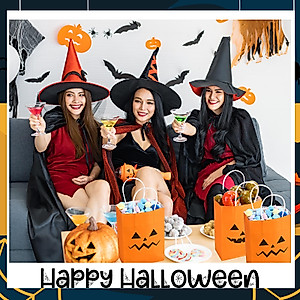 Ireer 48 Pcs Halloween Pumpkin Gift Bags Halloween Paper Candy Goodie Bags with Handle Trick or Treat Bags Halloween Wrapping Paper Bags for Halloween Party Favors Decorations