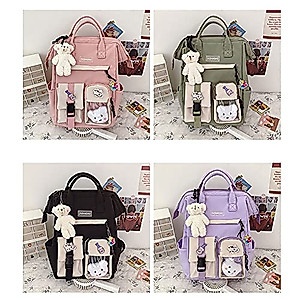 LELEBEAR Kawaii Backpack with Kawaii Pin And Accessories, Cute Kawaii Backpack for School with Plush Pendant, for Girls Travel Laptop Backpack (pink)