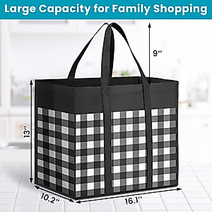 WOWBOX Reusable Grocery Bags,6-Pack, Foldable Reusable Shopping Tote Bags bulk with Reinforced Handles,Large Storage Bags with Water Resistant Coating for Groceries,Multipurpose,Black-White