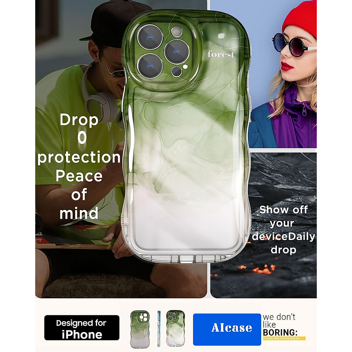 AICase iPhone 14 Pro Max Case Curly Wave Frame Cute Design with Full Camera Lens Protection,Aesthetic Kawaii Slim TPU Bumper Luxury Plated Shockproof Protective Transparent for Women Girls Men