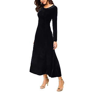 Urban CoCo Women's Elegant Long Sleeve Ruched Velvet Stretchy Long Dress (XL, Black)