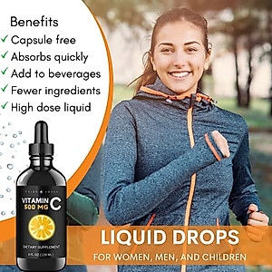 Think Above Liquid Vitamin C - High Dose - Vitamin C Drops - for Adults and Kids - 500 mg - Liquid VIT C - Non GMO - Vitamin C Liquid Supplement (4 fl oz 120 ml)
