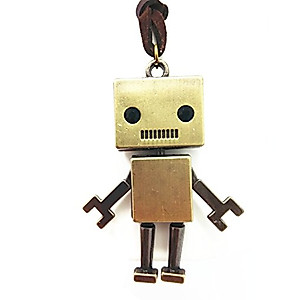 QTMY Robot Leather Chain Long Necklace Jewelry Choker Collar Pendant