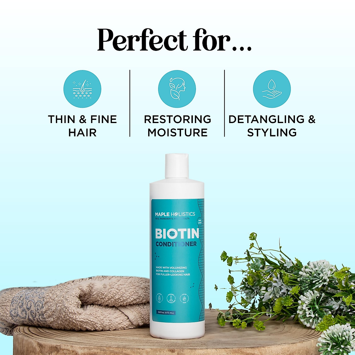 Volumizing Biotin Conditioner for Thinning Hair - Volumizing Conditioner for Fine Thin & Weak Hair - Sulfate Paraben & Silicone Free Hair Conditioner Nourishing Plant Proteins & B Vitamins (16 Fl Oz)