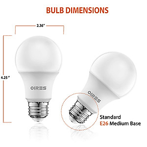 OIRES 60W Equivalent LED Light Bulb 800 Lumens A19 Shape Bulbs 2700K Warm White Non-Dimmable UL Listed 9 Watt E26 Base Suitable for use in Enclosed Fixtures & Damp Locations - 6 Pack