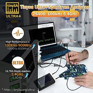 AURSINC TinySA Ultra+ ZS406 Spectrum Analyzer with 50W Attenuator, 2025 4inch 100kHz-5.4GHz V0.4.6 Portable Frequency Analyzer with 32Gb Card,2in1 Signal Generator 100kHz to 900MHz MF/HF/VHF UHF Input