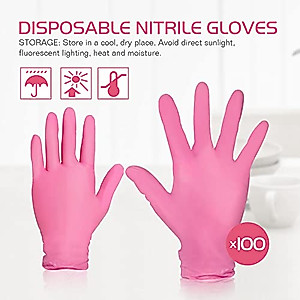 ranrose Disposable Nitrile Gloves Pink Medium,100PCS Pink Non Latex Gloves Medium Cleaning Disposable Latex Free Medium Gloves for Nail Tech Gloves (Pink-M)