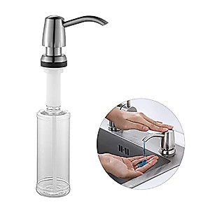 GORDEE Built in Sink Soap/Lotion Dispenser for Kitchen Sink, Engineering Grade ABS Pump Head, Refill from The Top, Countertop with 11.8 OZ(350ML) PET Liquid Soap Bottle, Brushed Nickel
