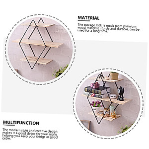 COLLBATH 1pc Three Tier Shelf Decorative Decoration Art Crafts Wall-Mounted Hanging Rack Iron Framework Rack Multi-Layer Wood Board Rack Home Decor Storage Rack