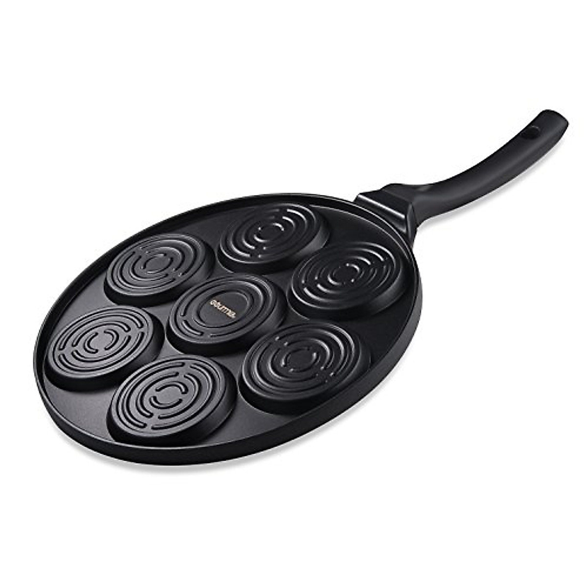 Gourmia GPA9540 Emoji Smiley Face Pancake Pan - Fun 7 Emoji Mini Pancake and Flapjack Maker - Die Cast Aluminum, Double Layer Nonstick Coating - Cool-to-Touch Handle