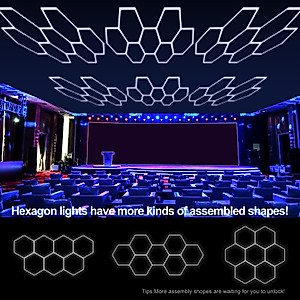 Intoo Lifes Hexagon LED Garage Light: 33 Pack Updated Bigger Size, 30720LM 256W 6500K Super Bright Car Detailing Ceiling LED Shop Light for Warehouse Workshop Gym Basement Car Care Wash Room